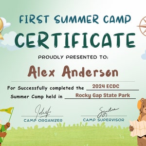 My First Summer Camp Certificate Printable Award for Toddlers ...