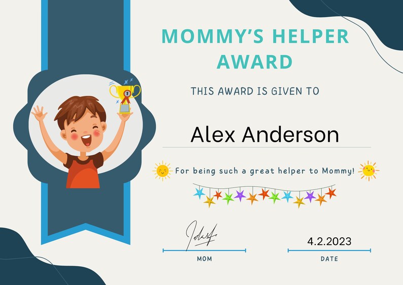 Printable Kids Award Certificates – Mommy & Daddy's Helper (PDF) - Etsy