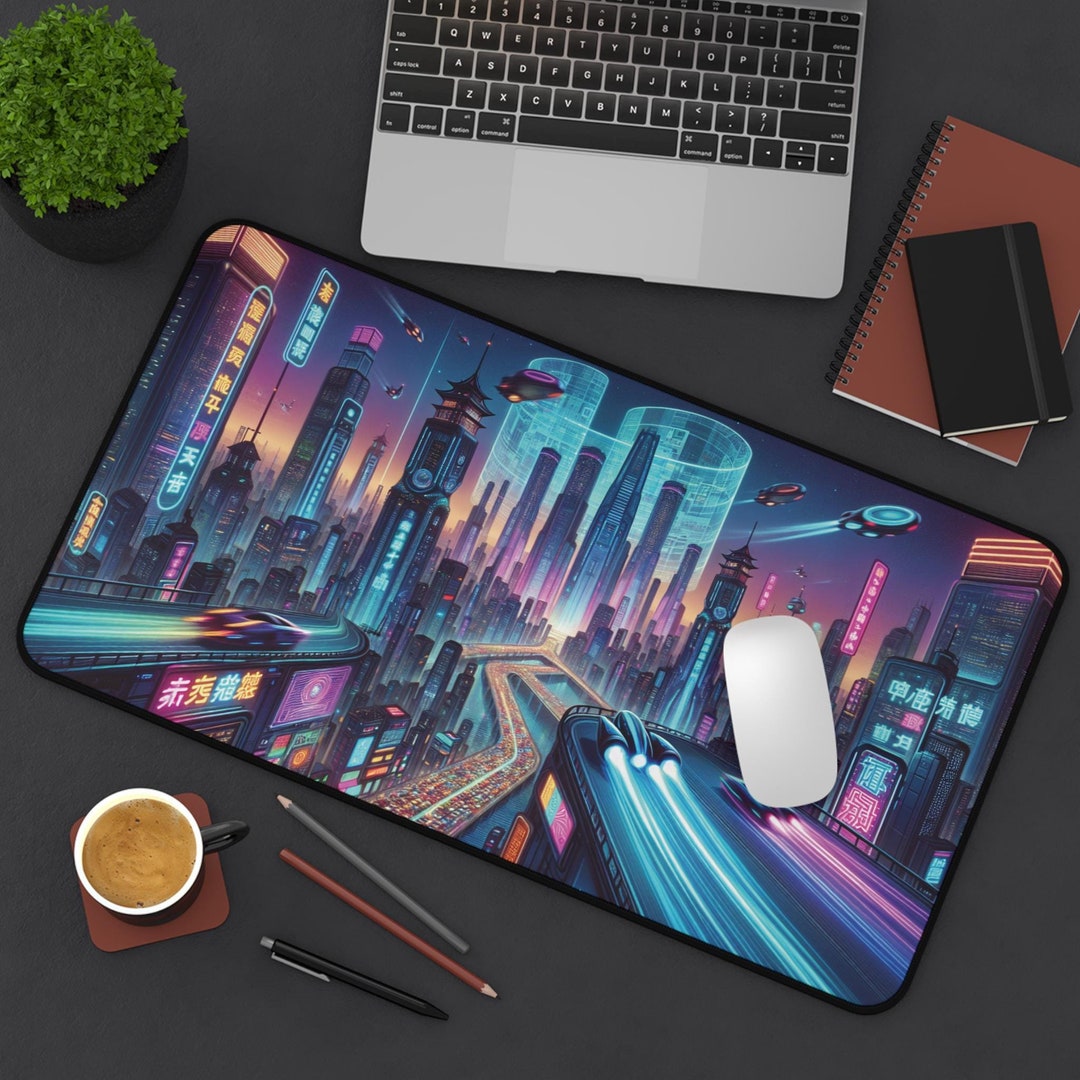 Gaming Desk Pad - Cyberpunk Desk Mat - Gamer Holiday Gift, Futuristic ...
