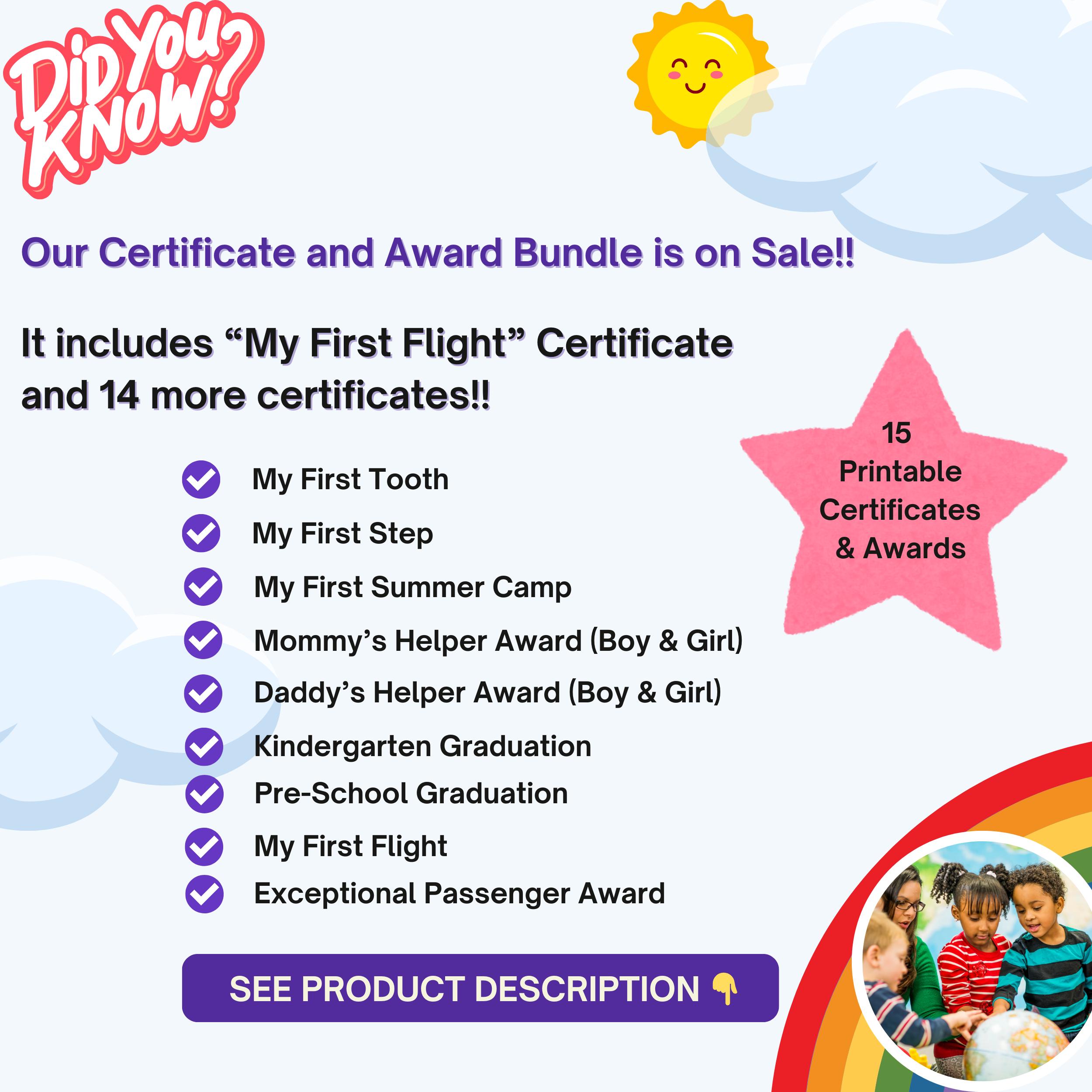 Toddler First Flight Certificate: Printable Airplane Award (PDF/PNG) - Etsy