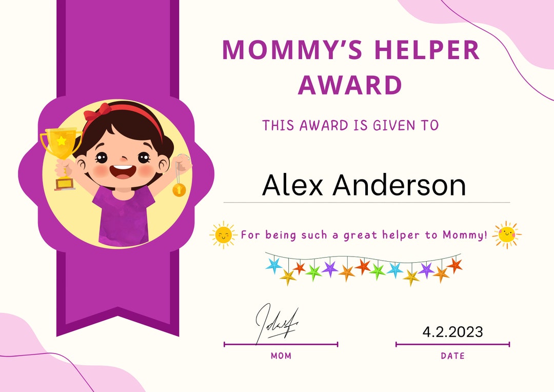 Award Certificates Bundle - Mommy's and Daddy's Helper - Colorful ...