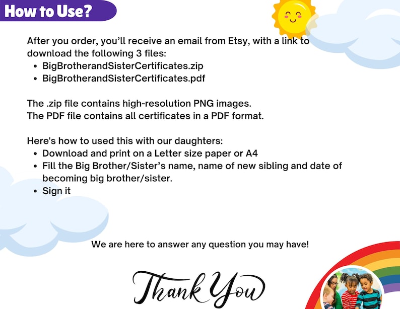 Big Brother/sister Certificate: Customizable Sibling Gift (PDF & PNG ...