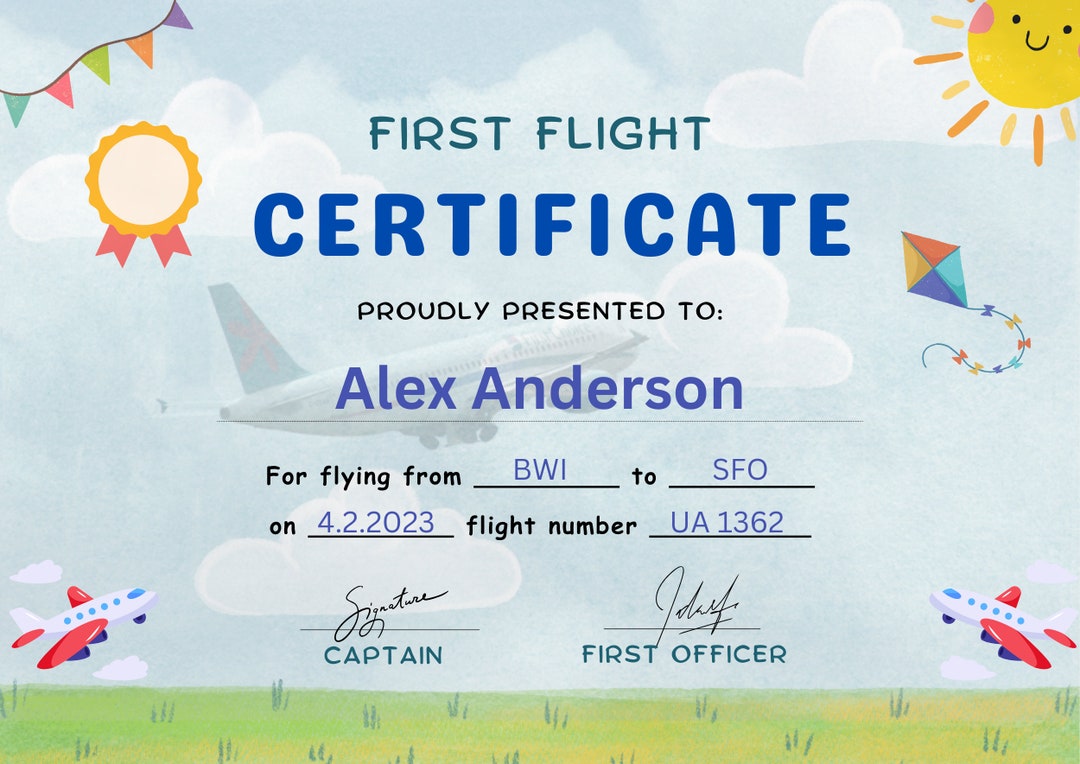 Toddler First Flight Certificate: Printable Airplane Award (PDF/PNG) - Etsy