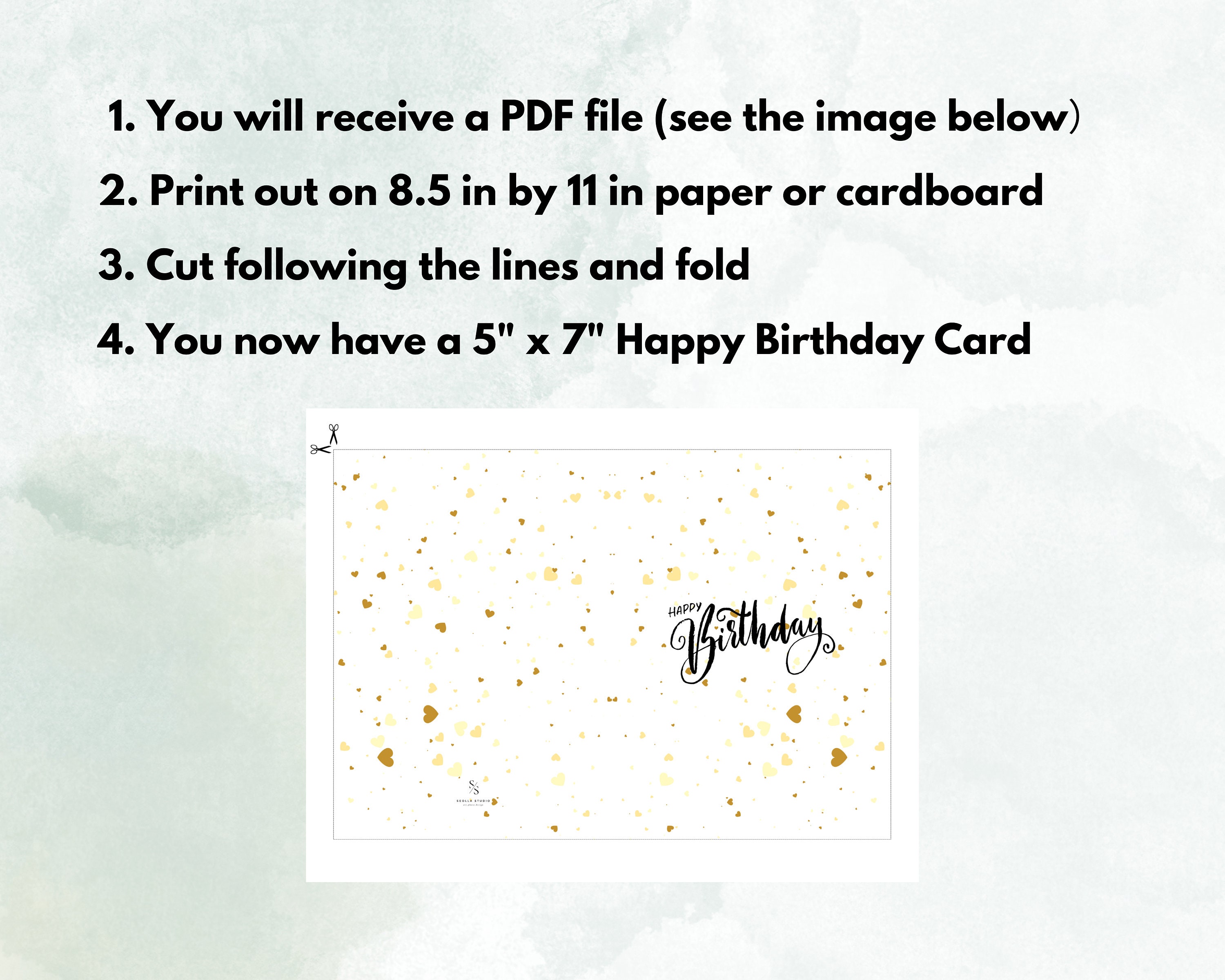 Cute Heart Happy Birthday Card, Printable Birthday Card, Digital ...