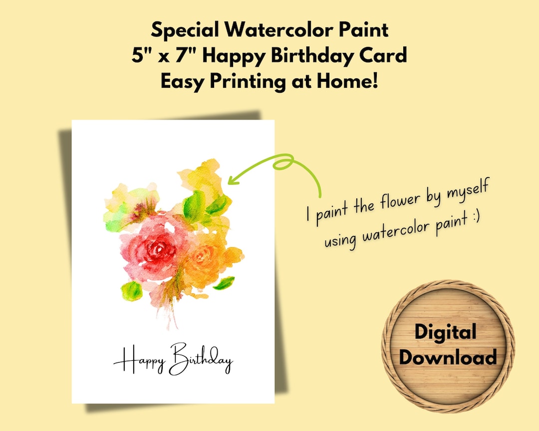 Flower Birthday Card, Special Watercolor Paint, Happy Birthday, Digital ...