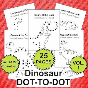 Dinosaur Dot to Dot Connect the Dots Printable Fun Dot to Dot Activity ...