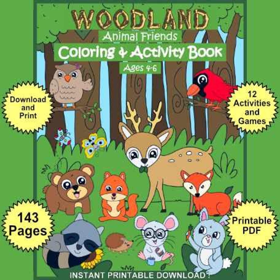 143 Coloring Book Pages Woodland Animals Activity Coloring Book ...