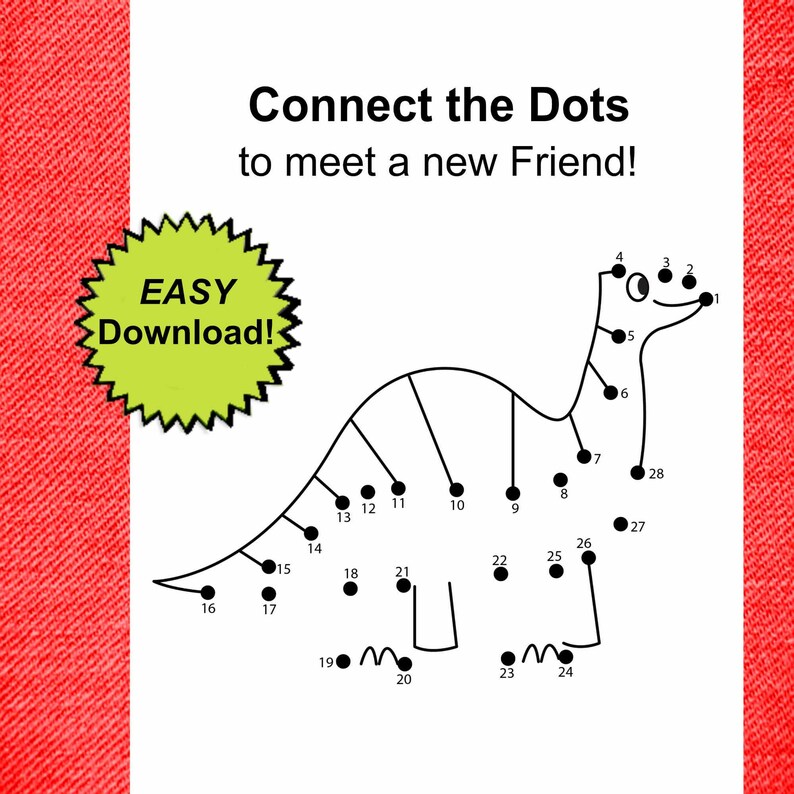 Dinosaur Dot to Dot Connect the Dots Printable Fun Dot to Dot Activity ...