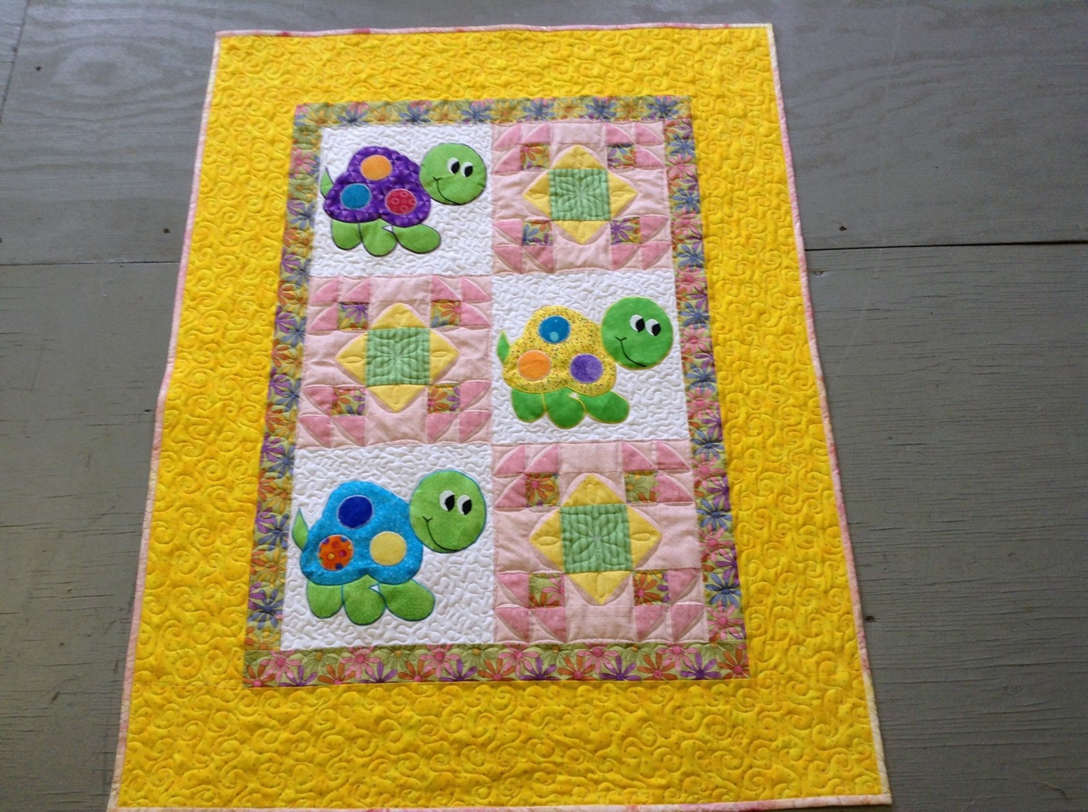 Baby girl turtle quilt | Etsy