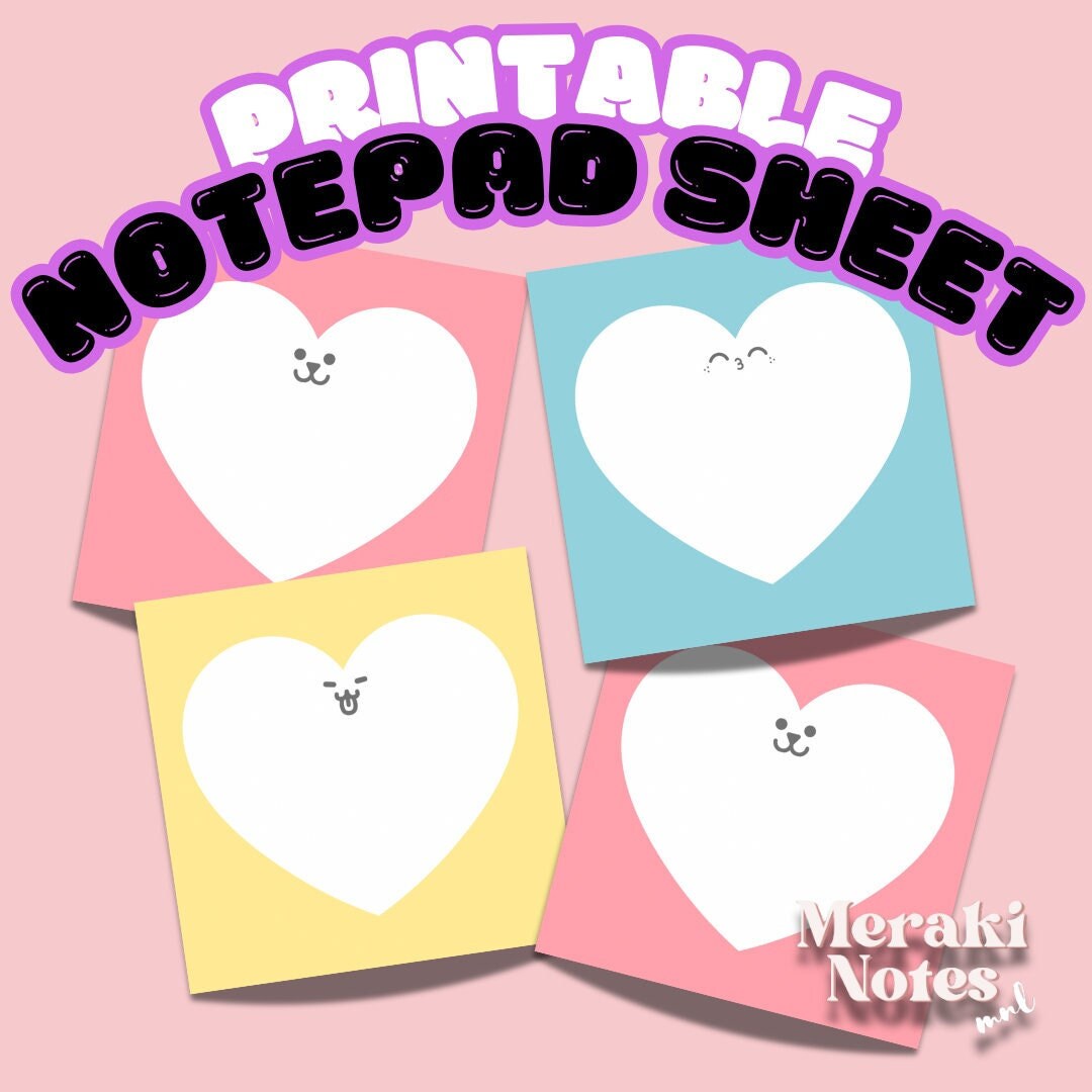 Heart Face Printable Memopad Notepad | Digital Notepad Printable - Etsy