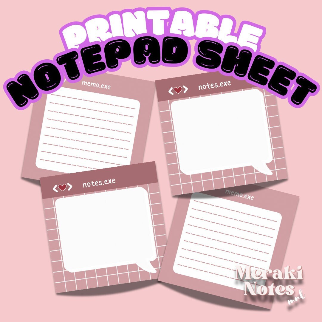 PINK RETRO Printable Notepad Memopad | Digital Notepad Printable - Etsy