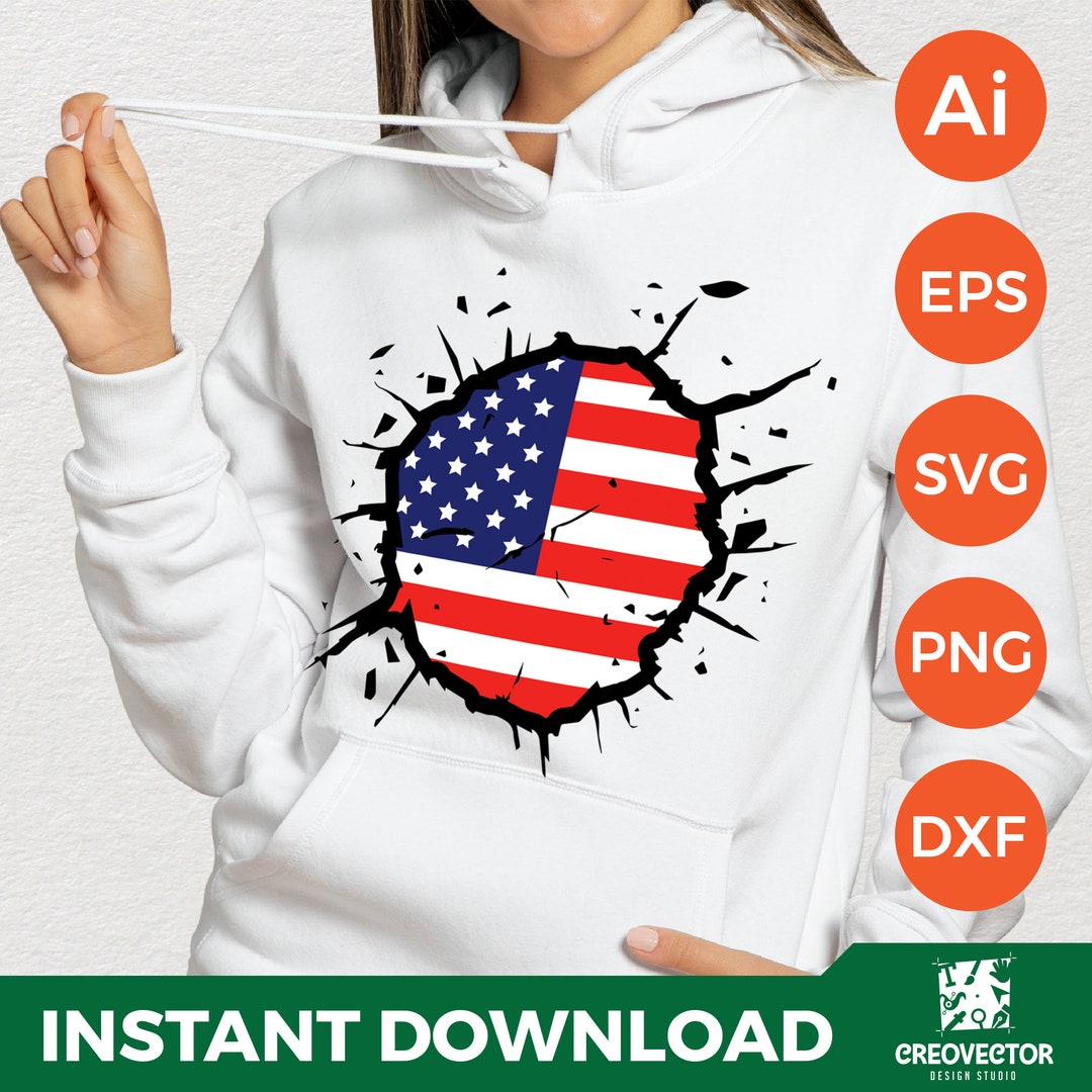 USA Shattered Flag Ai, Eps, Svg, Dxf, Png Tshirt Decal Sticker Cricut ...