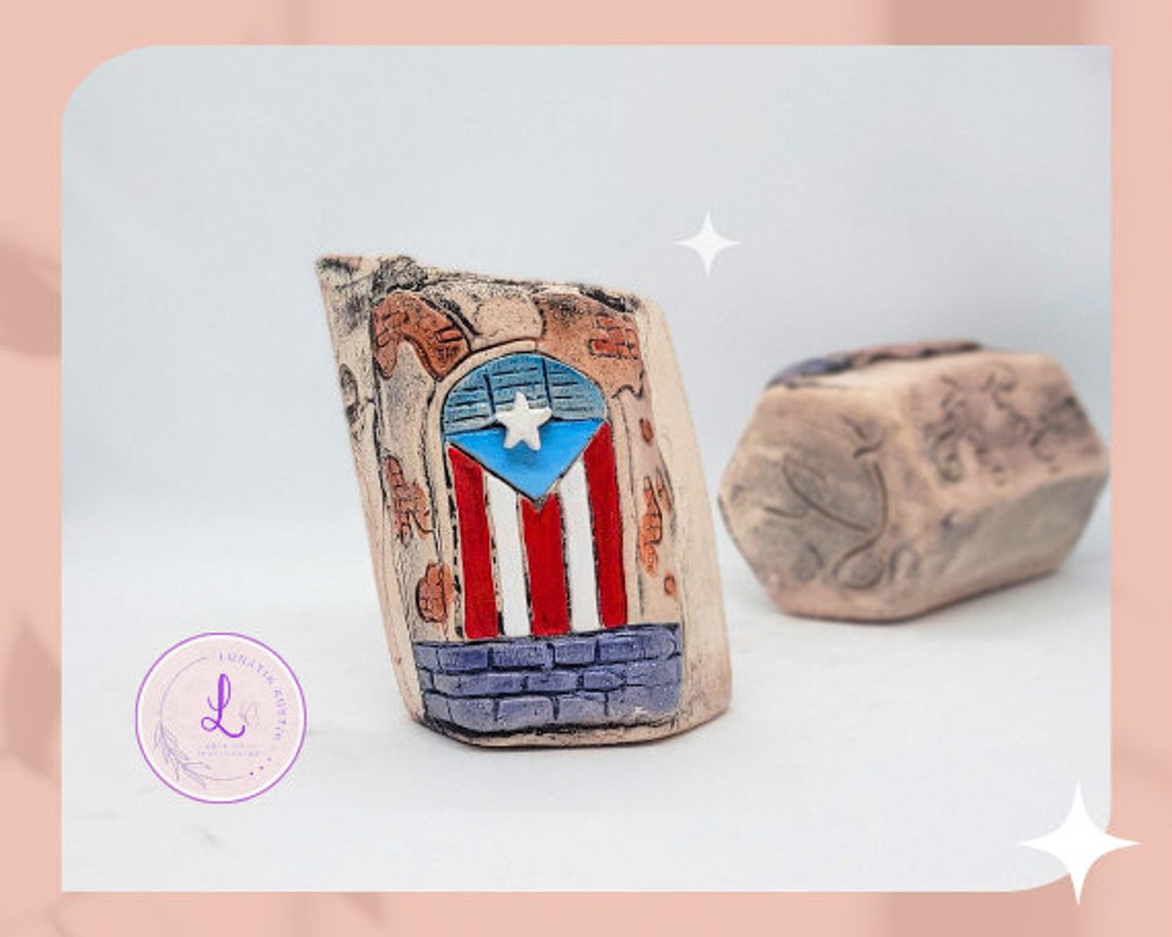 Puerto Rican Flag Ceramic Pencil Holder - Handmade Pen Pencil Brush ...
