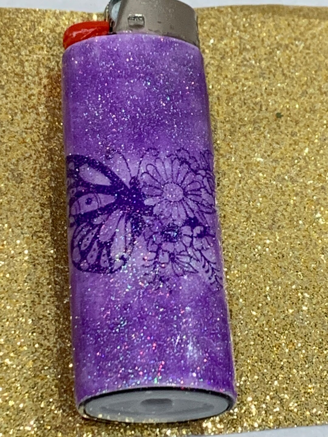 Purple Glitter Butterfly Lighter Custom One of a Kind Gift - Etsy