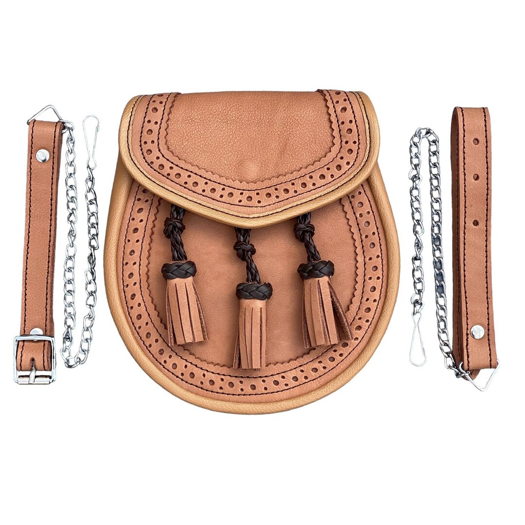 Tan Leather Sporran - Handcrafted Scottish Kilt Pouch for Men - Genuine ...