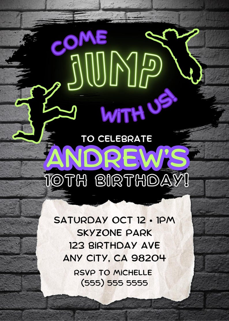 Customizable Jump Party Invitation - Etsy