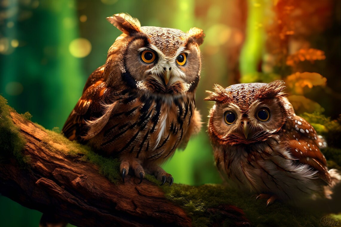 Two Owls on a Branch High Resolution Digital Download, Instant ...
