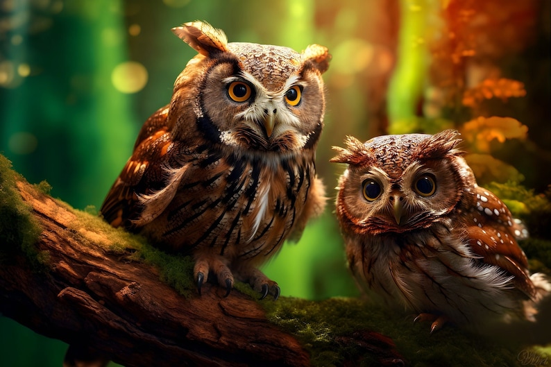 Two Owls on a Branch High Resolution Digital Download, Instant ...