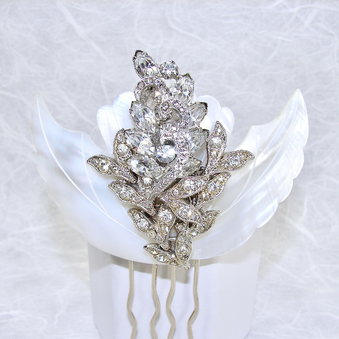 MOP Shell Hairpiece Rhinestone Hair Comb Mother of Pearl White - Etsy