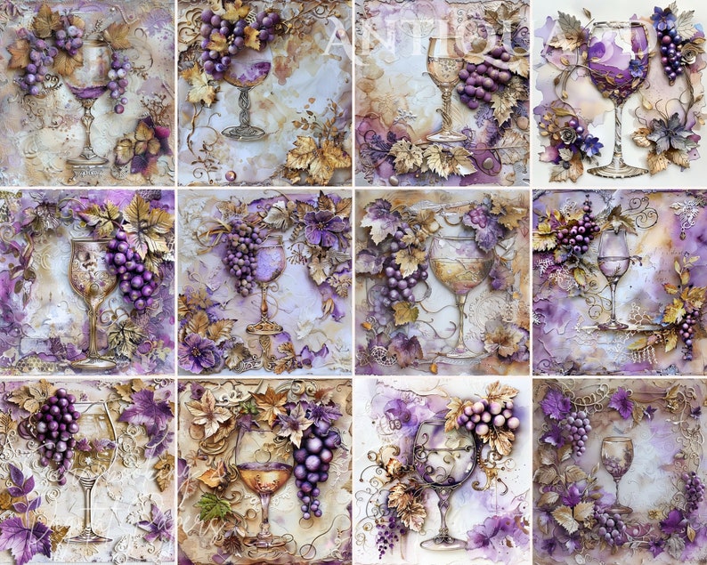 Wine Digital Junk Journal Paper | Grapes Printable Journal Background ...