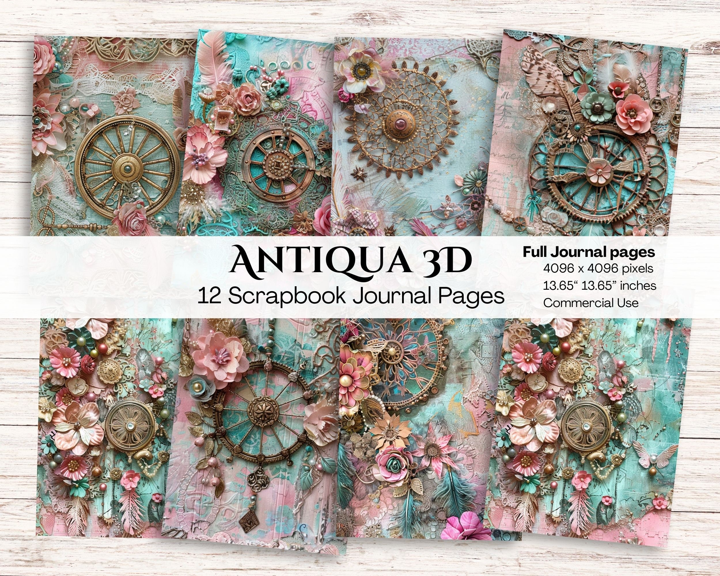 Shabby Chic Aqua Pink Digital Paper | Rustic | Vintage Craft Scrapbook ...