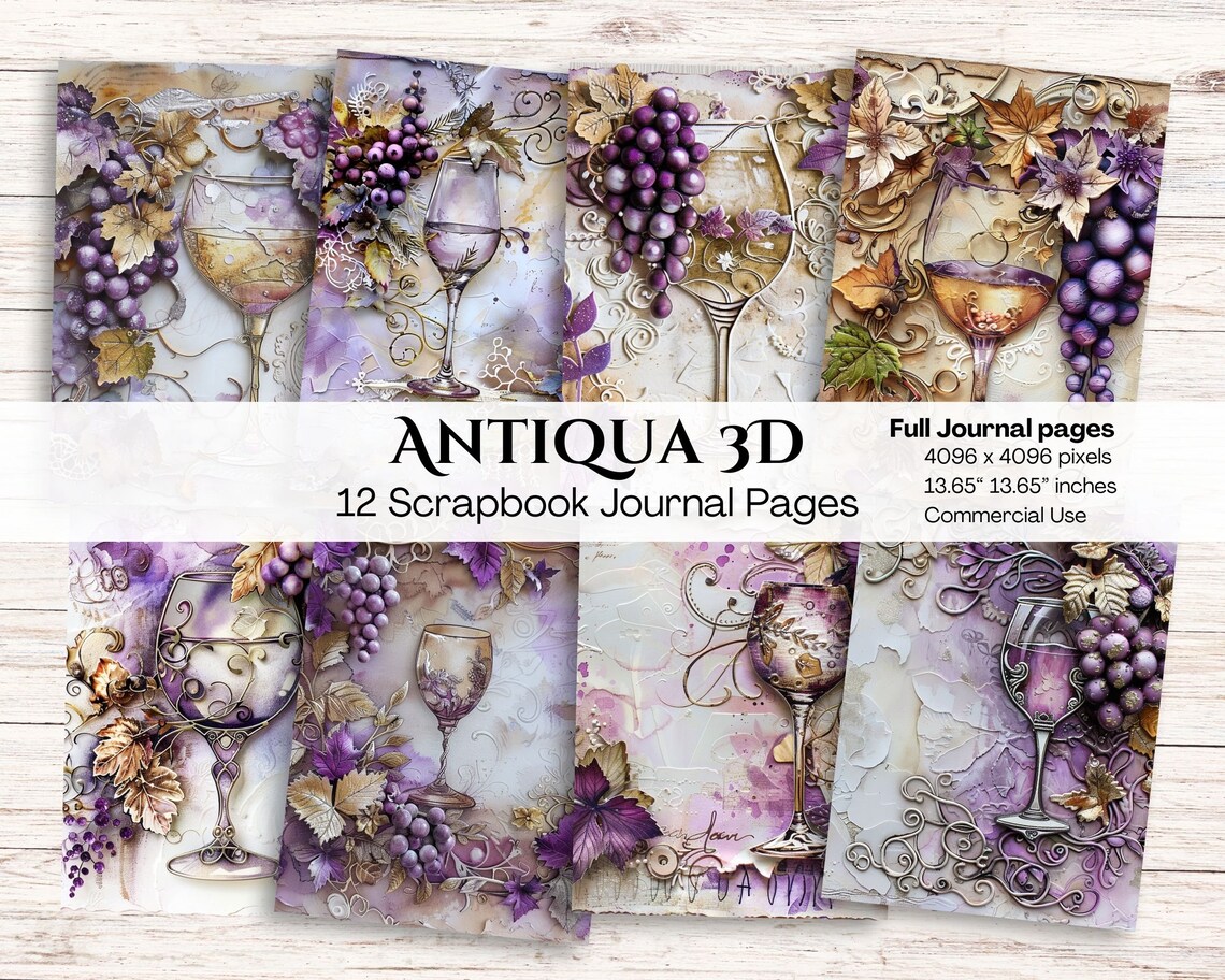 Wine Digital Junk Journal Paper | Grapes Printable Journal Background ...