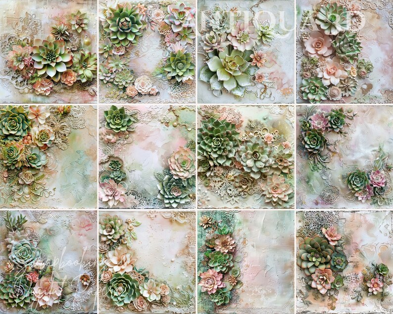 Succulents Digital Paper | Plants Paper | Commercial Use | Botanical ...