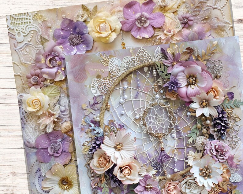 Shabby Chic Purple Digital Paper | Vintage Dreamcatcher Scrapbook Paper ...