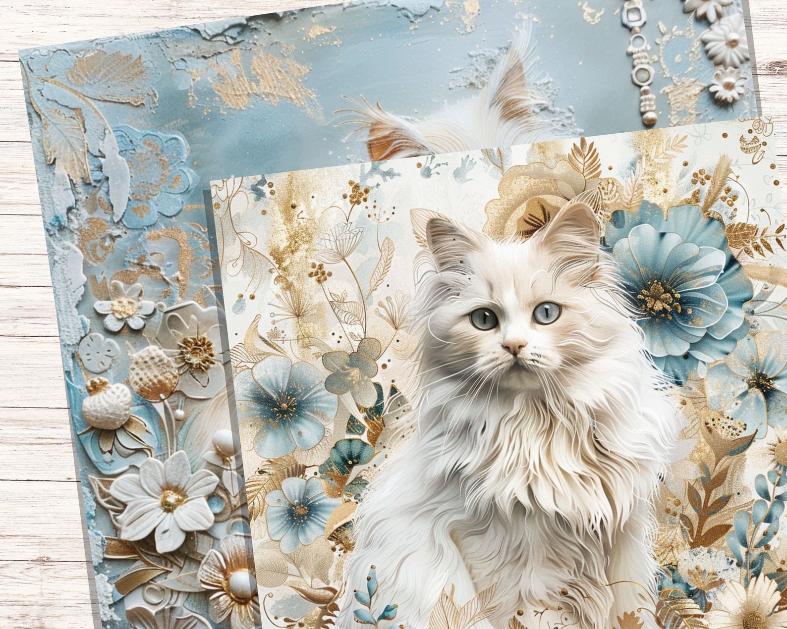 Cat Digital Paper | Feline | Shabby Chic | Commercial Use | Blue ...