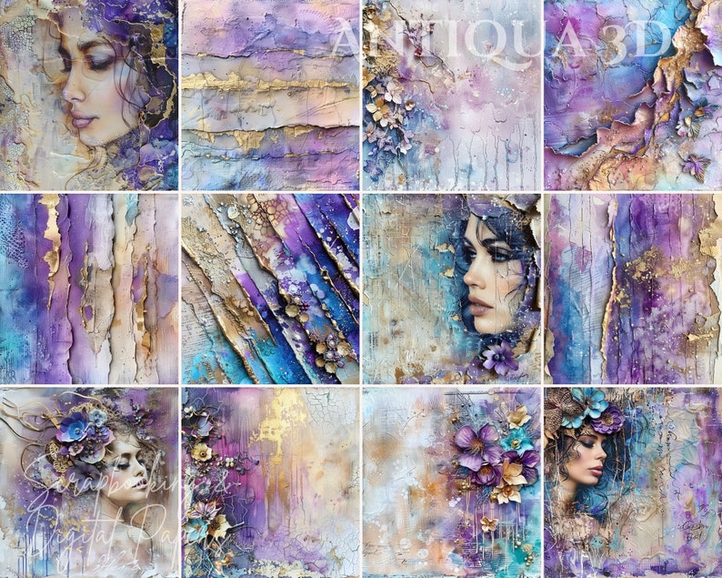 Shabby Chic Purple Digital Paper | Vintage Lavender Scrapbook Paper ...