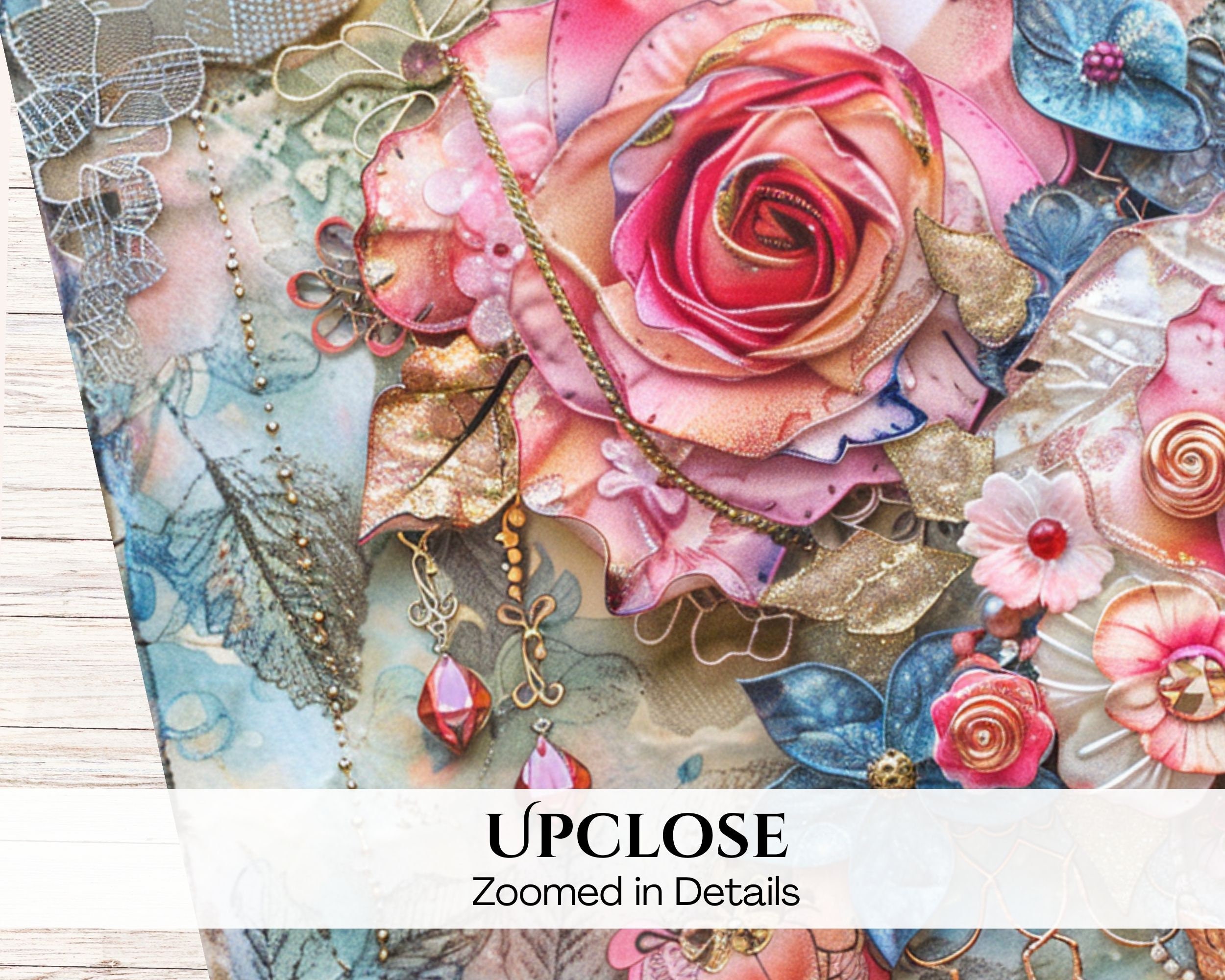Shabby Chic Roses Digital Paper | Vintage Rose Scrapbook Paper | Blue ...