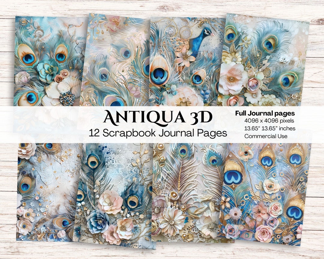 Shabby Chic Peacock Digital Paper | Vintage Blue Scrapbook Paper ...