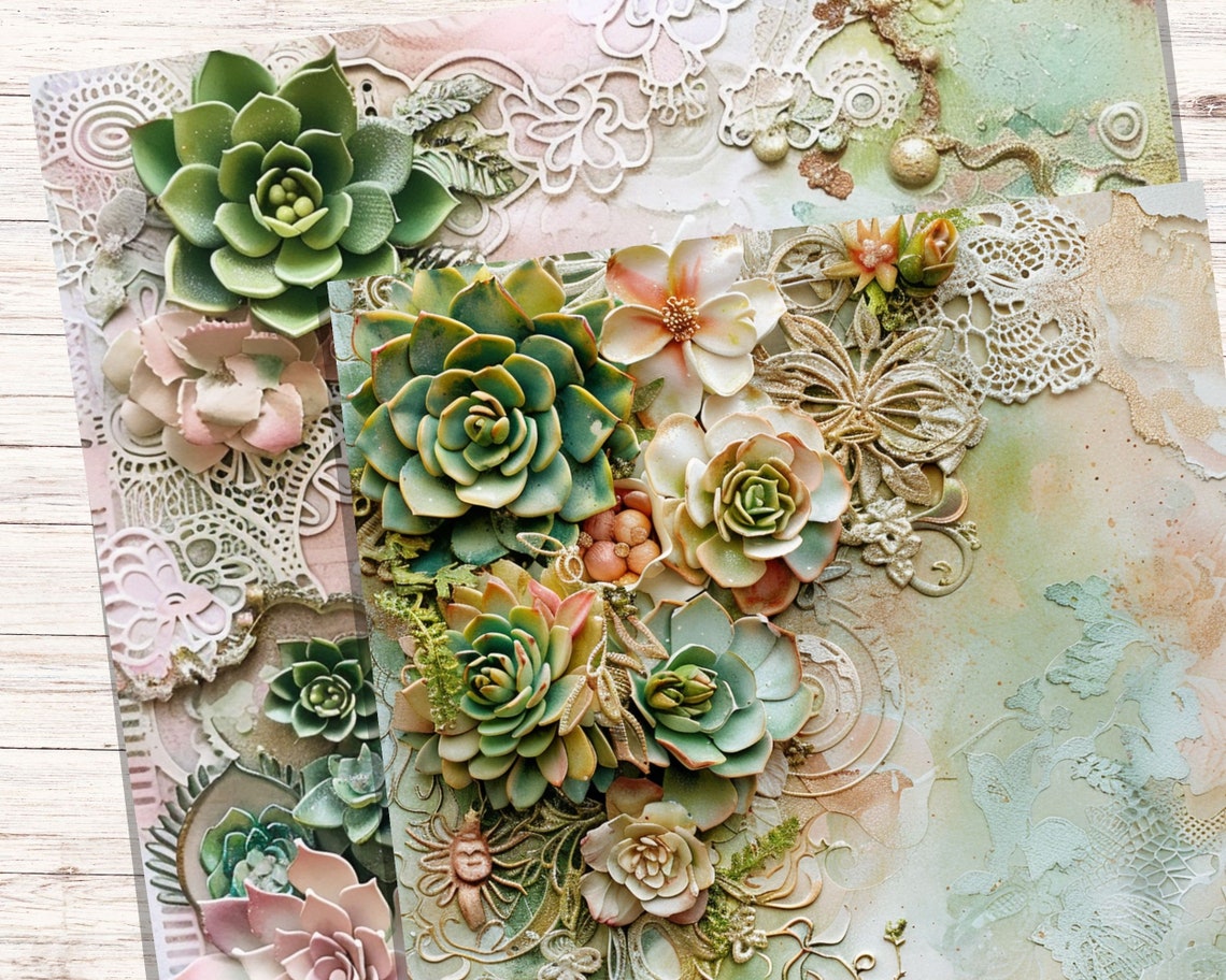 Succulents Digital Paper | Plants Paper | Commercial Use | Botanical ...