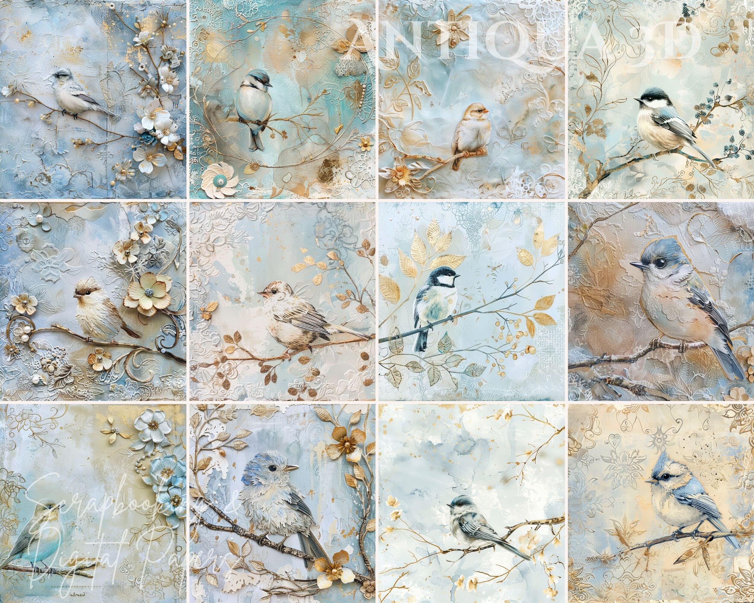 Antique Paper | Craft Paper | Bird Paper | Textured Paper Pack ...