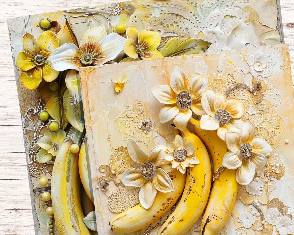 Bananas Digital Paper | Yellow Fruit Paper | Abstract Painted ...