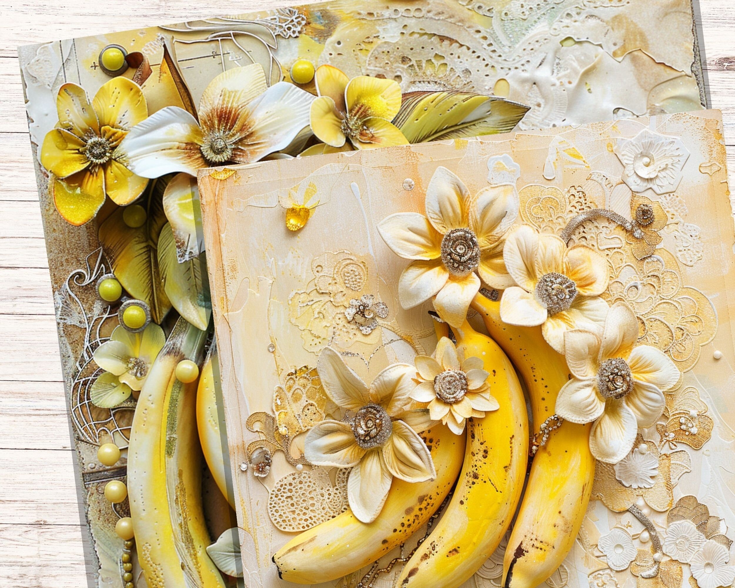 Bananas Digital Paper | Yellow Fruit Paper | Abstract Painted ...