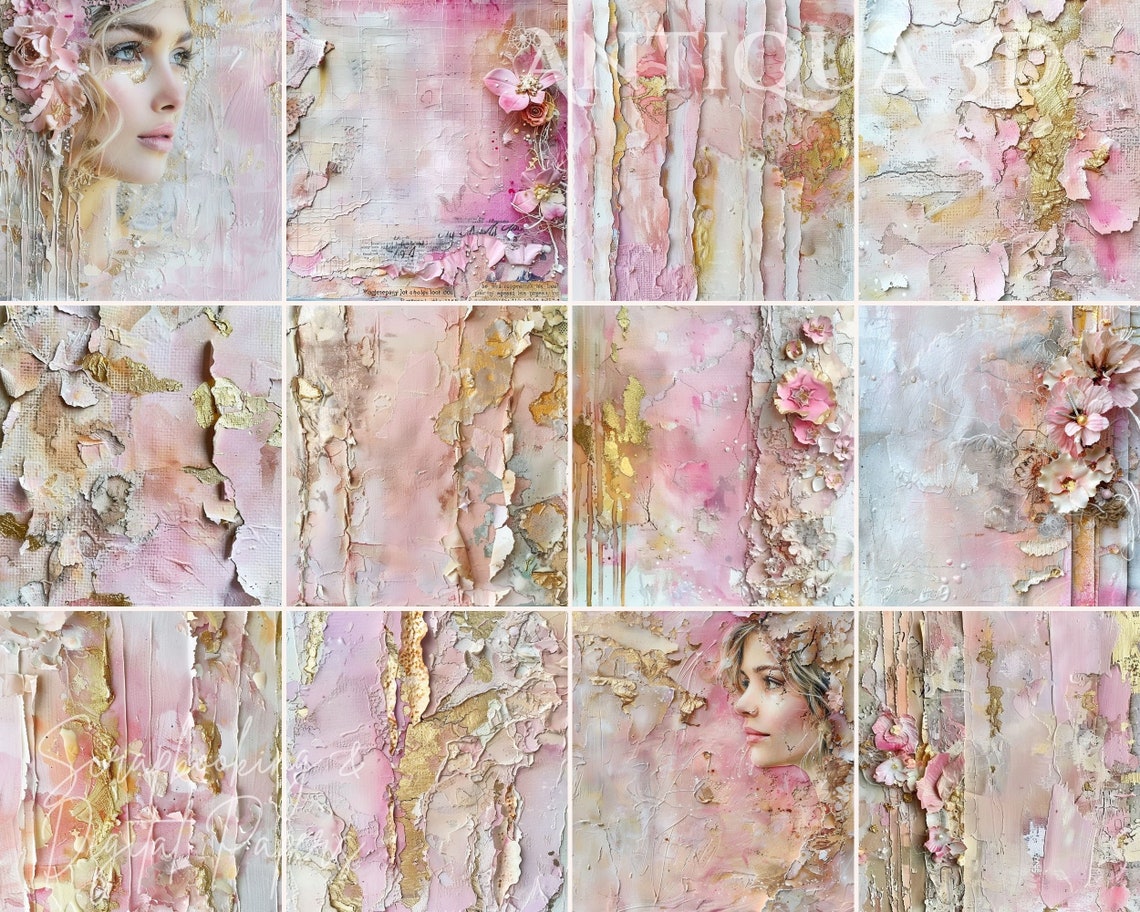 Pink Digital Paper | Commercial Use | Tattered Backgrounds | Printable ...