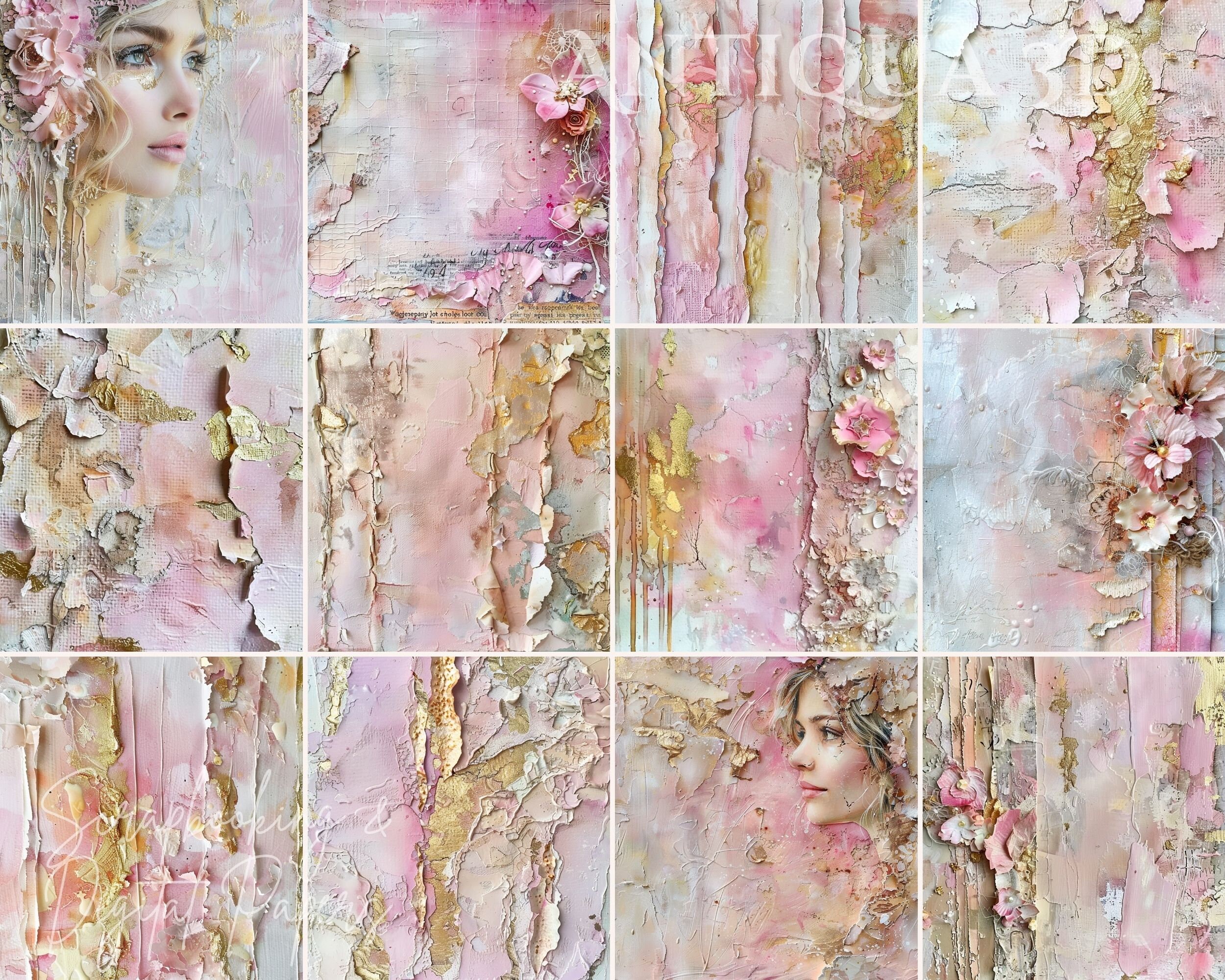 Pink Digital Paper | Commercial Use | Tattered Backgrounds | Printable ...