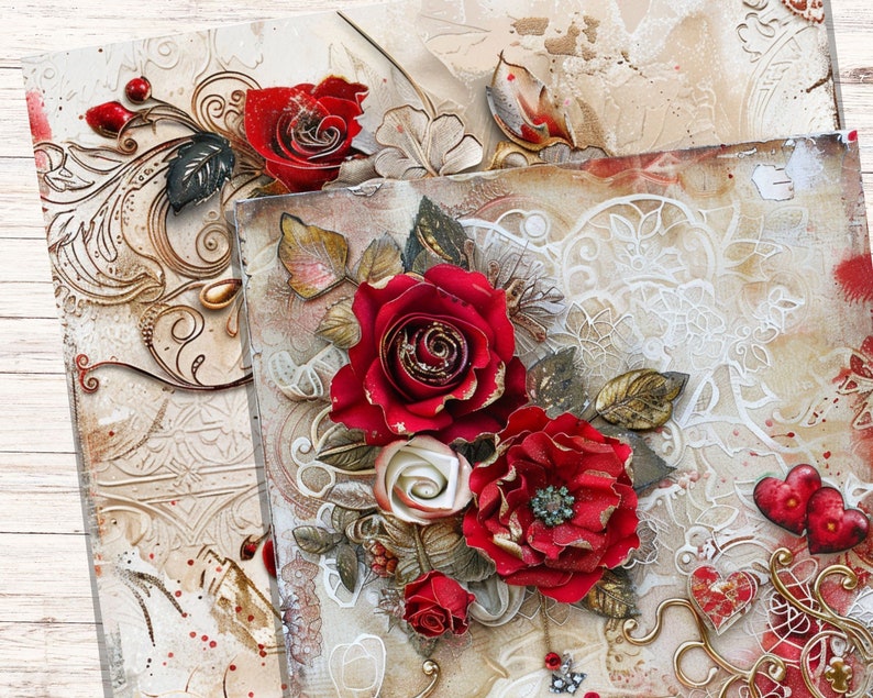 Red Roses Digital Paper | Commercial Use | Floral Backgrounds ...
