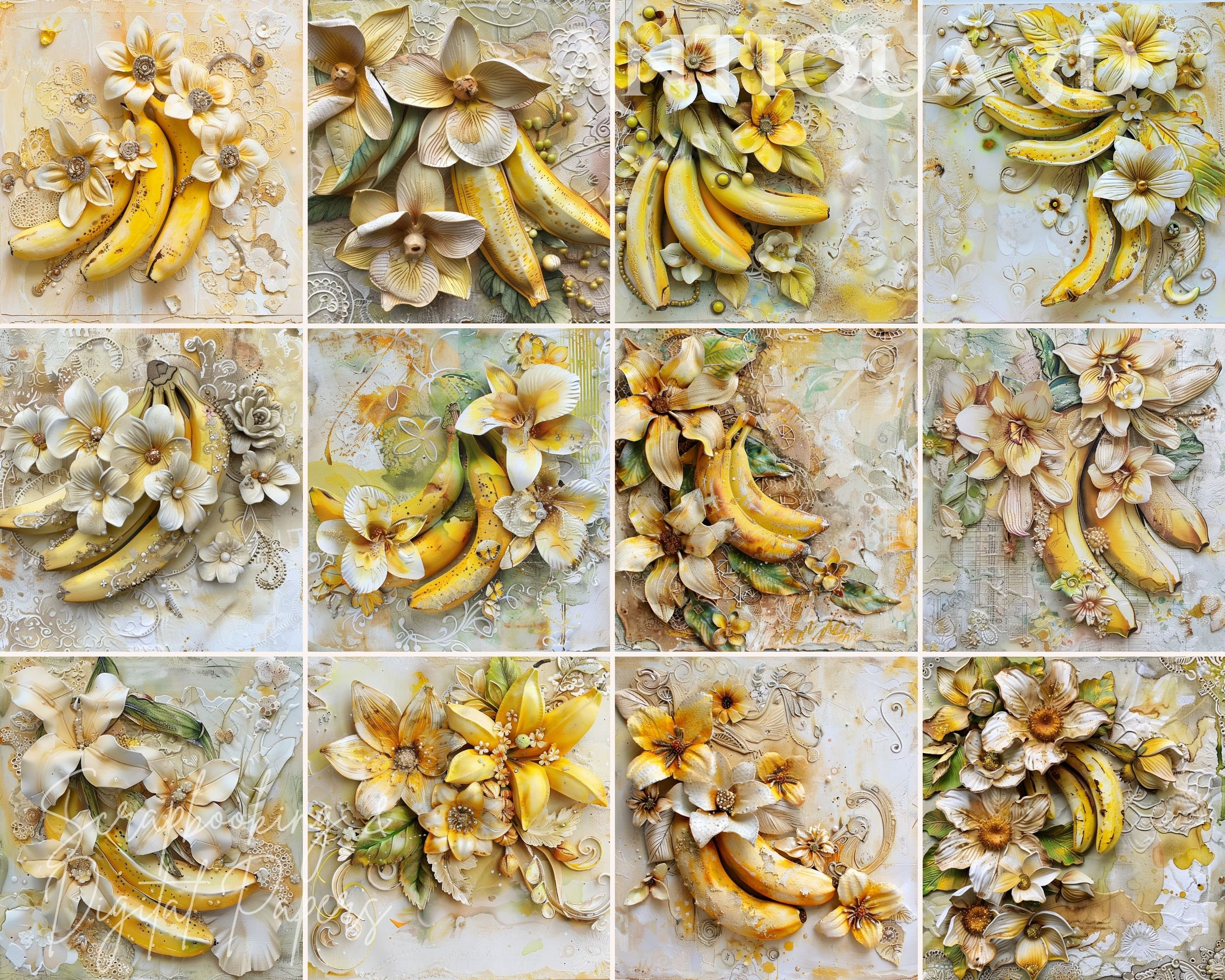 Bananas Digital Paper | Yellow Fruit Paper | Abstract Painted ...