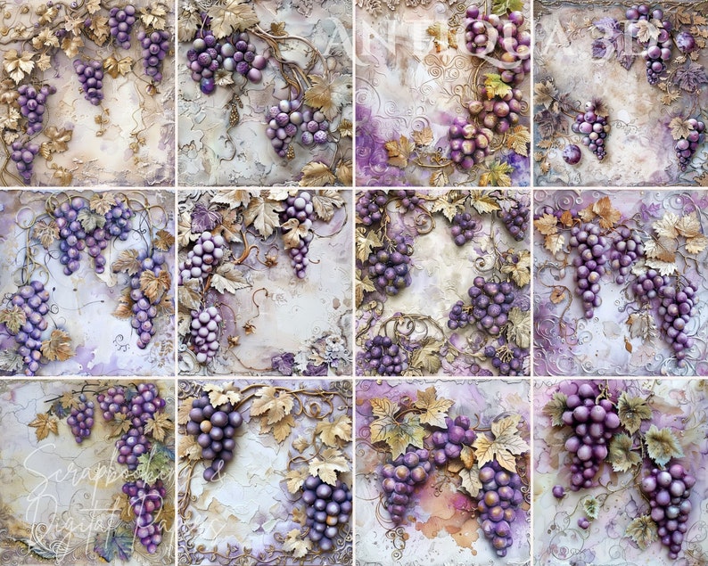 Grapes Digital Paper | Commercial Use | Purple Grapes | Fruit ...