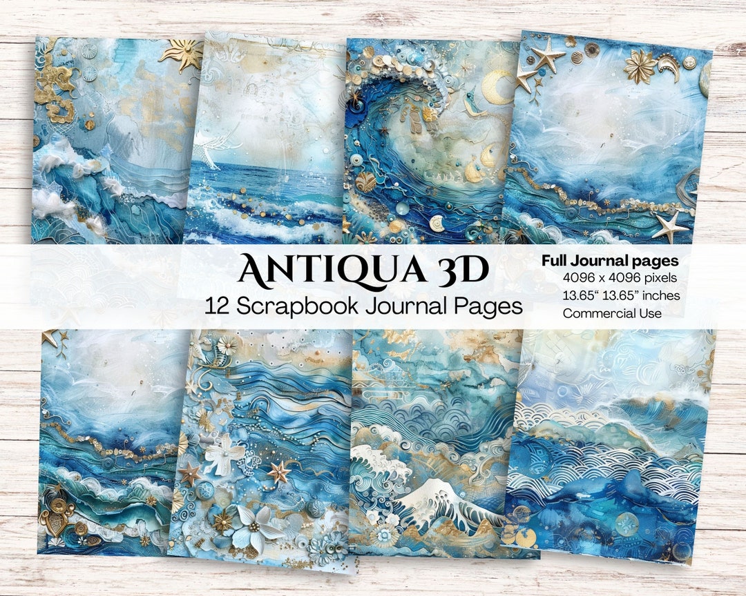Shabby Chic Waves Digital Paper | Vintage Sea Scrapbook Paper | Ocean ...