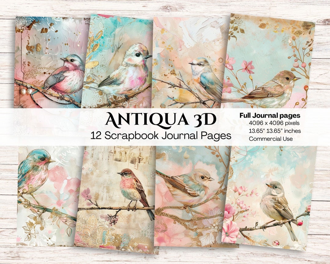 Shabby Chic Bird Digital Paper | Bird Paper | Vintage Aqua Pink ...