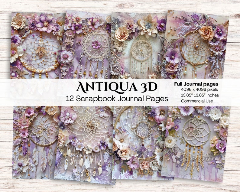 Shabby Chic Purple Digital Paper | Vintage Dreamcatcher Scrapbook Paper ...