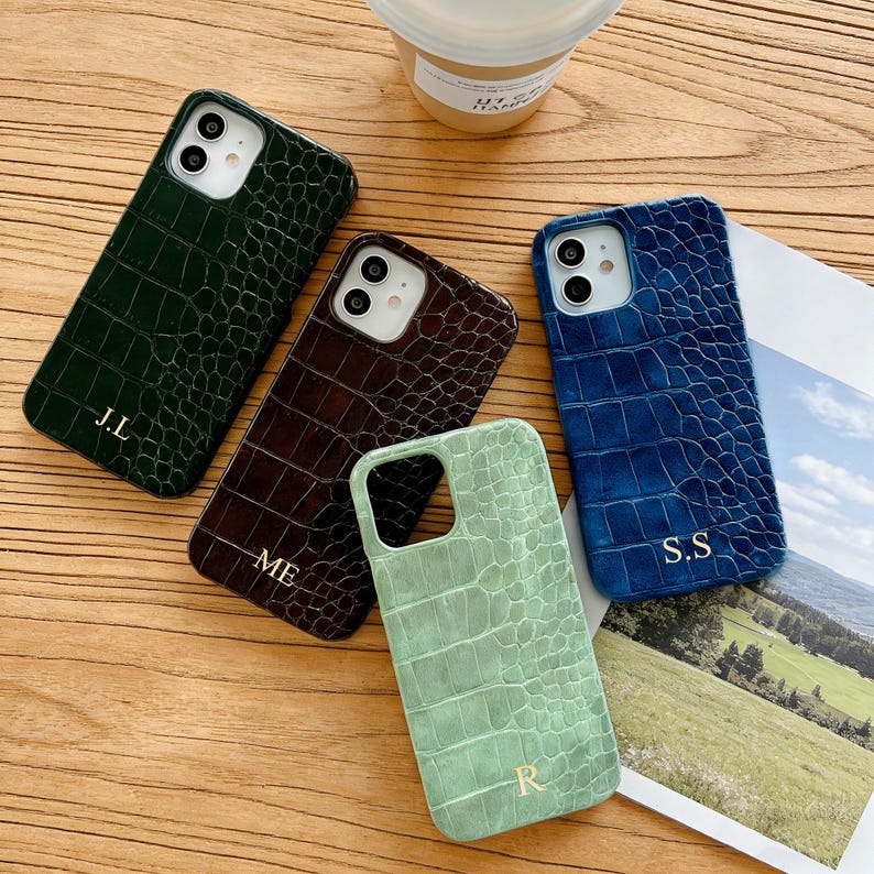 Personalized iPhone Case With Name, Crocodile Print Leather iPhone 17 ...