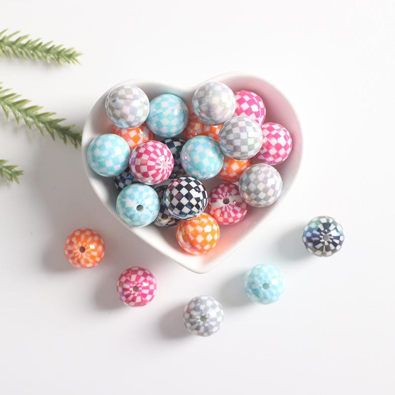 Electroplating Uv Acrylic,colored Checkered Beads 16mm,beaded Diy ...