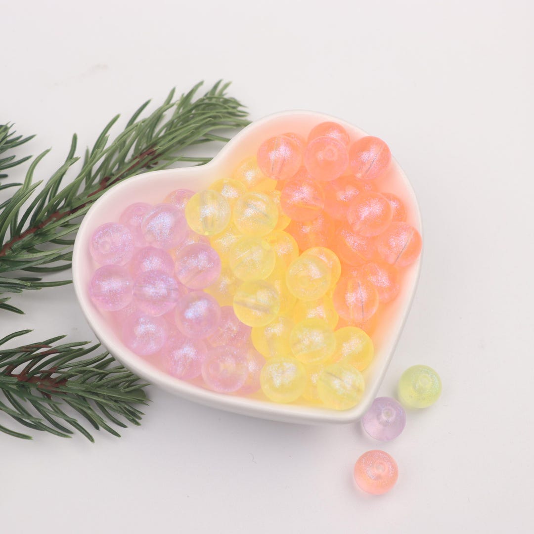 20PCS Glitter Light Color Round Beads 10mm,pink Yellow Acrylic Beads ...