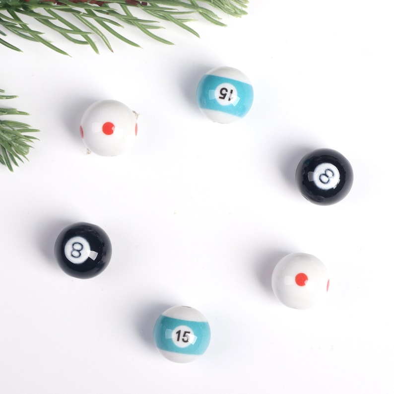 8 15 Pool Balls &cue Ball Bead,vintage Billiard Round Bead,colorful ...