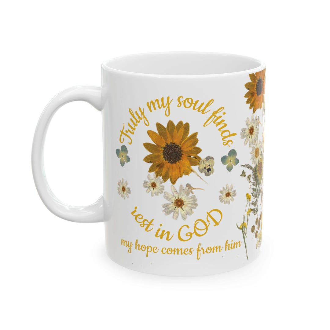 Sunflower "rest in God" Ceramic Mug Inspirational Coffee Cup, Floral ...