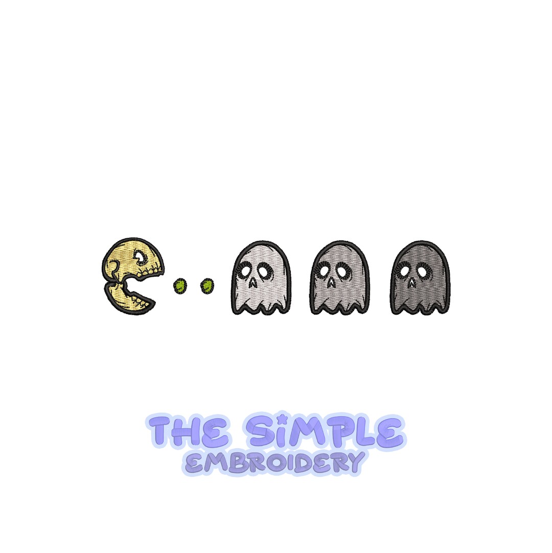 Pacman Skull & Ghost Embroidery Design | Gaming Halloween | Spooky ...